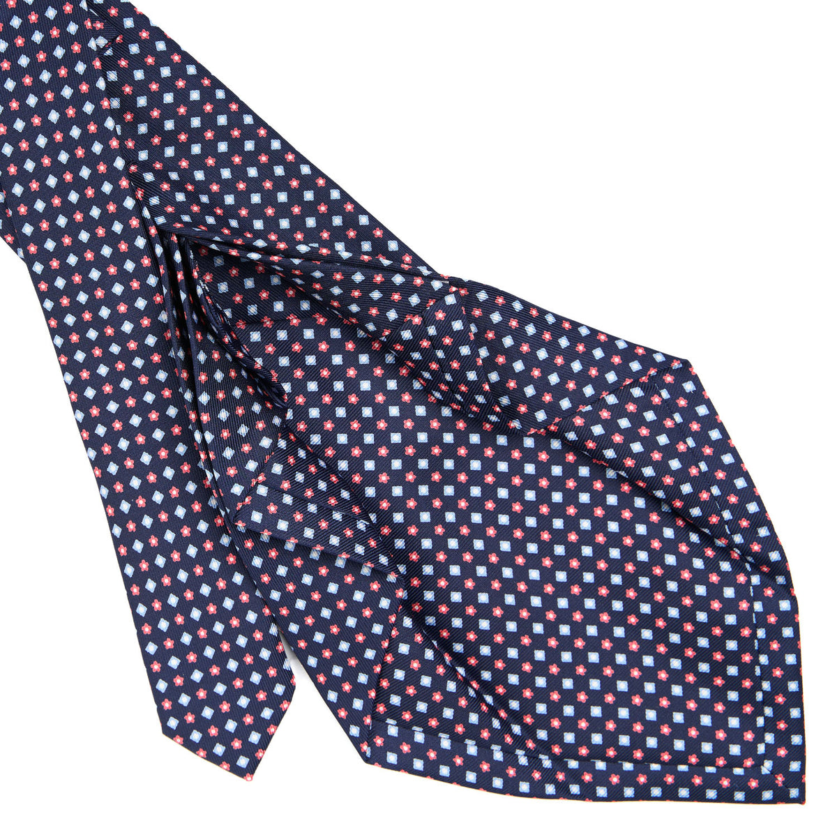 Dark Blue 7 Fold Sartorial Silk Tie - Small Flower Pattern – E.Marinella