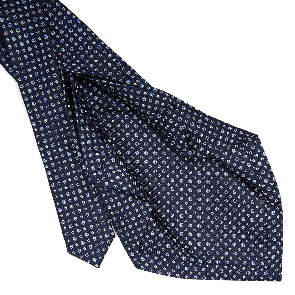 Dark Blue 7 Fold Sartorial Silk Tie - Small Flower Pattern – E.Marinella