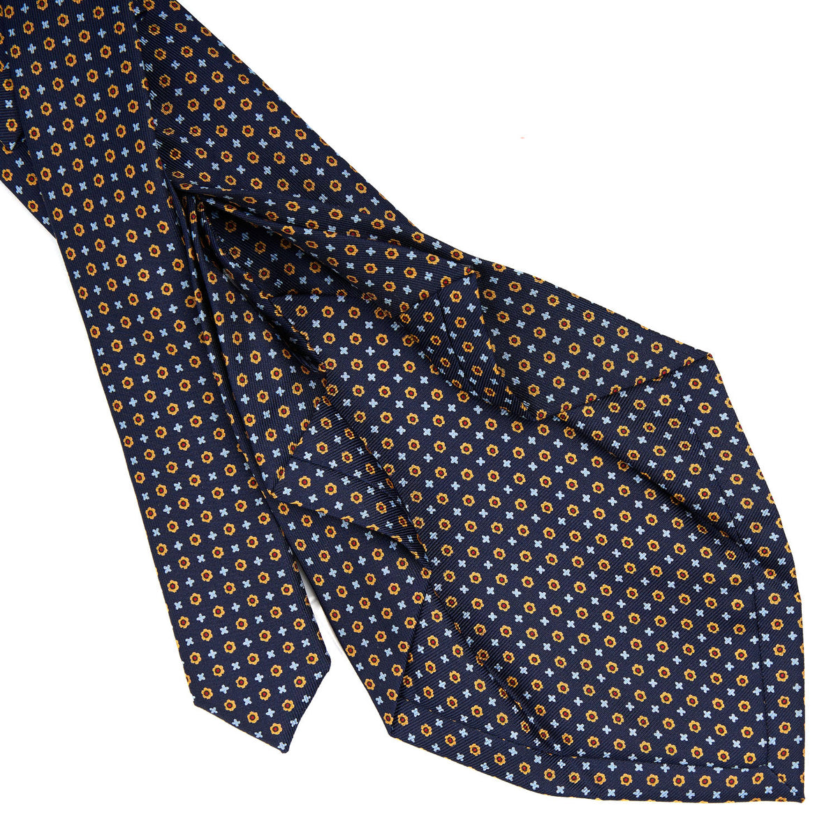 Dark Blue 7 Fold Sartorial Silk Tie - Small Flower Pattern – E.Marinella