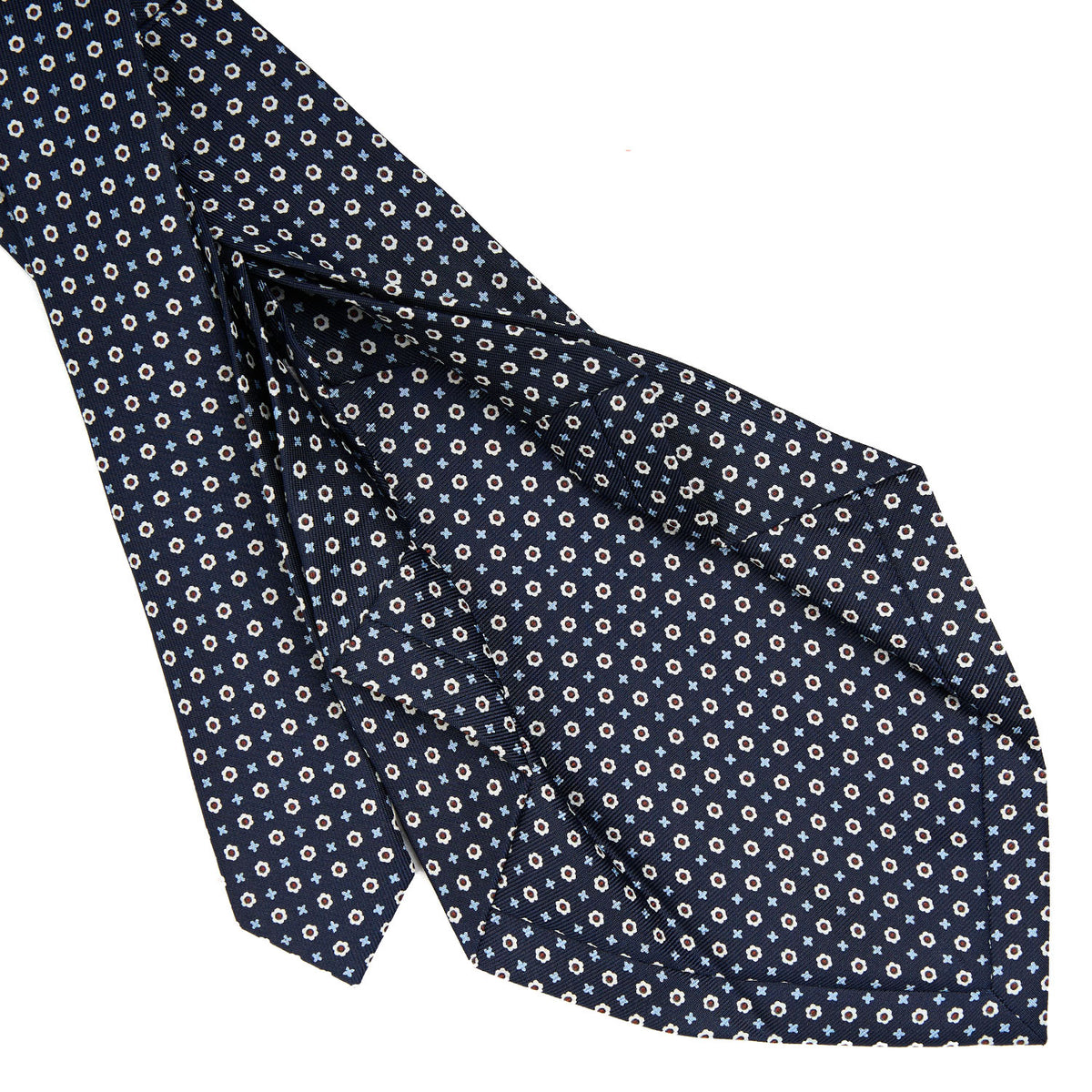 Dark Blue 7 Fold Sartorial Silk Tie - Small Flower Pattern – E.Marinella