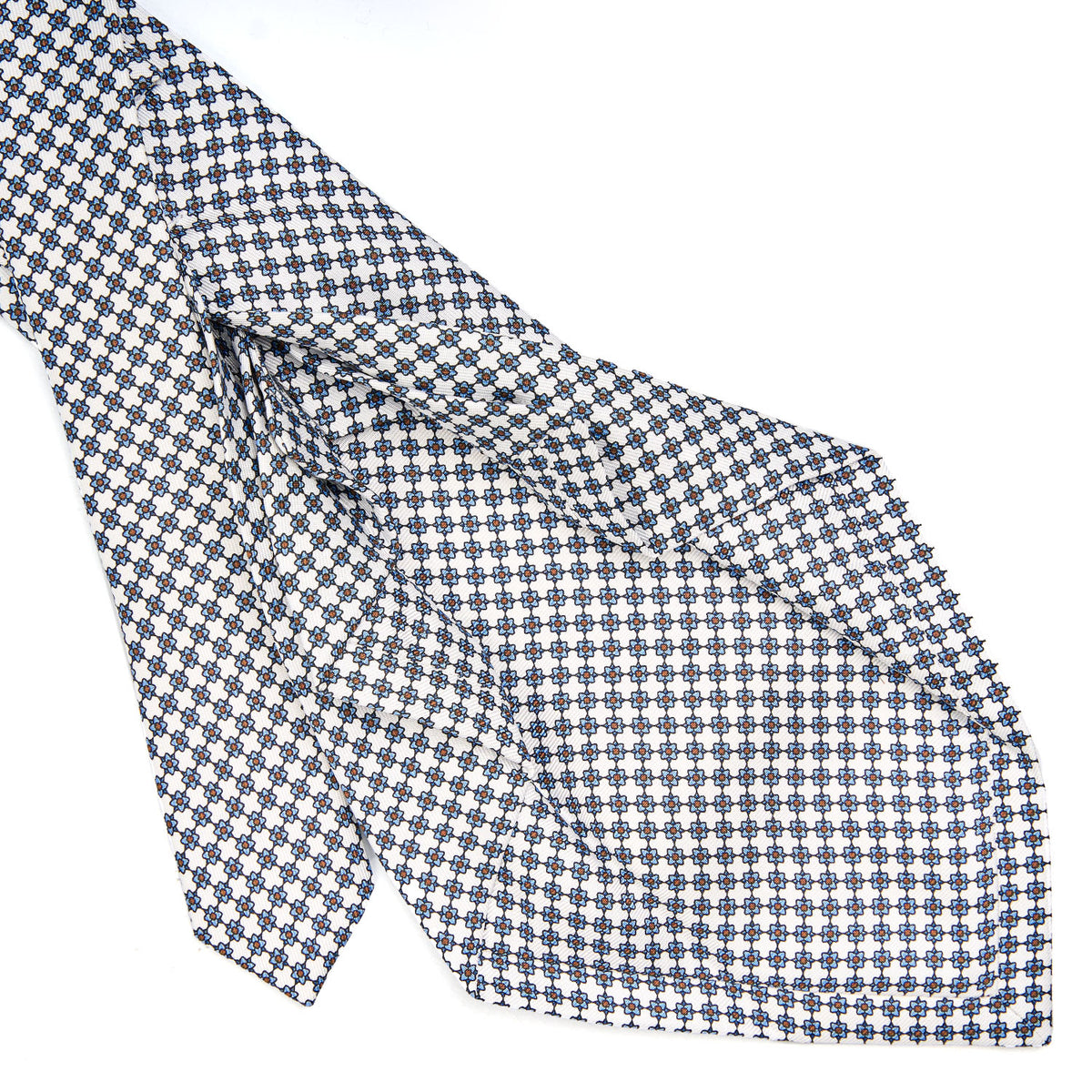 White 7 Fold Sartorial Silk Tie - Small Flower Pattern – E.Marinella