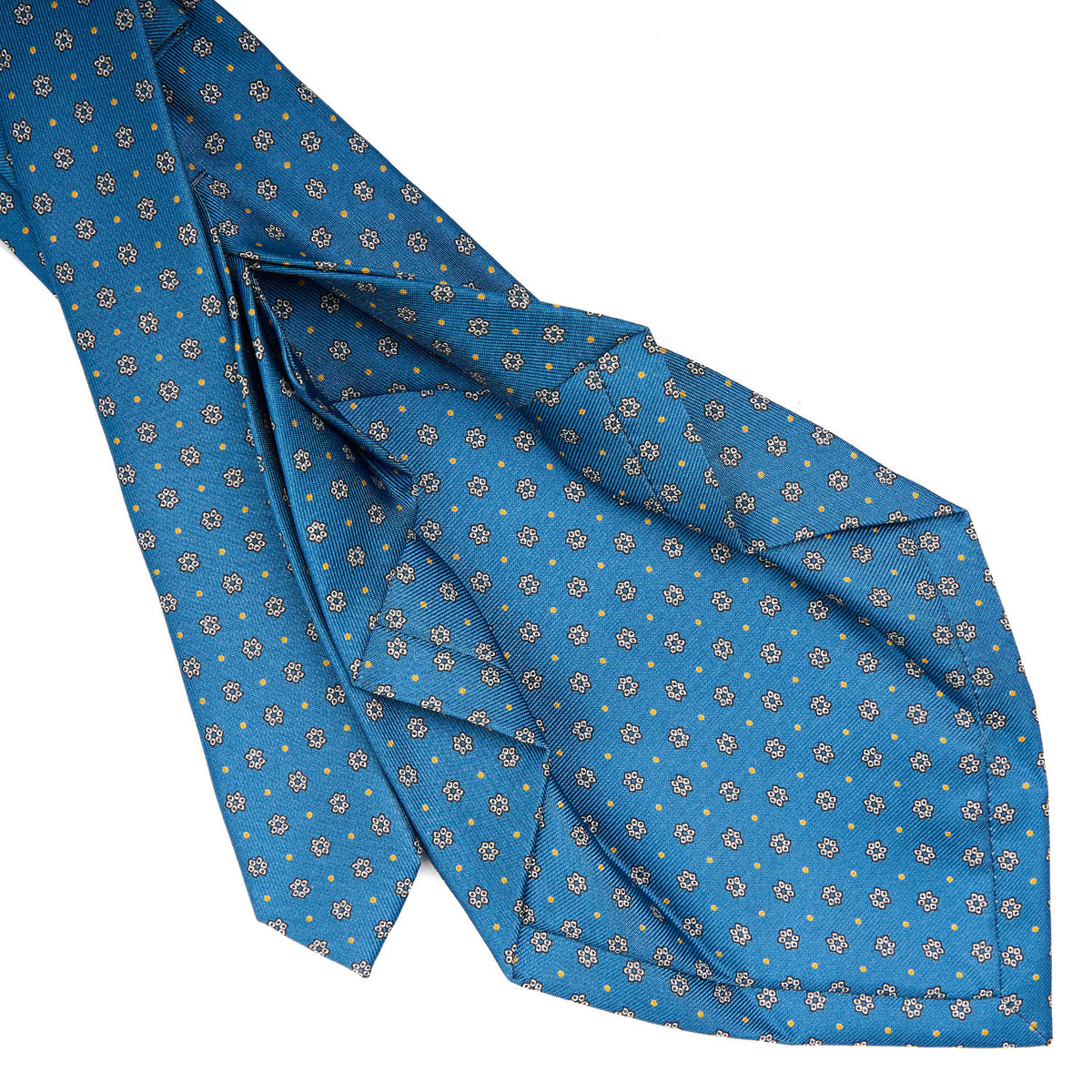 Mid Blue 7 Fold Sartorial Silk Tie - Small Flower Pattern – E.Marinella