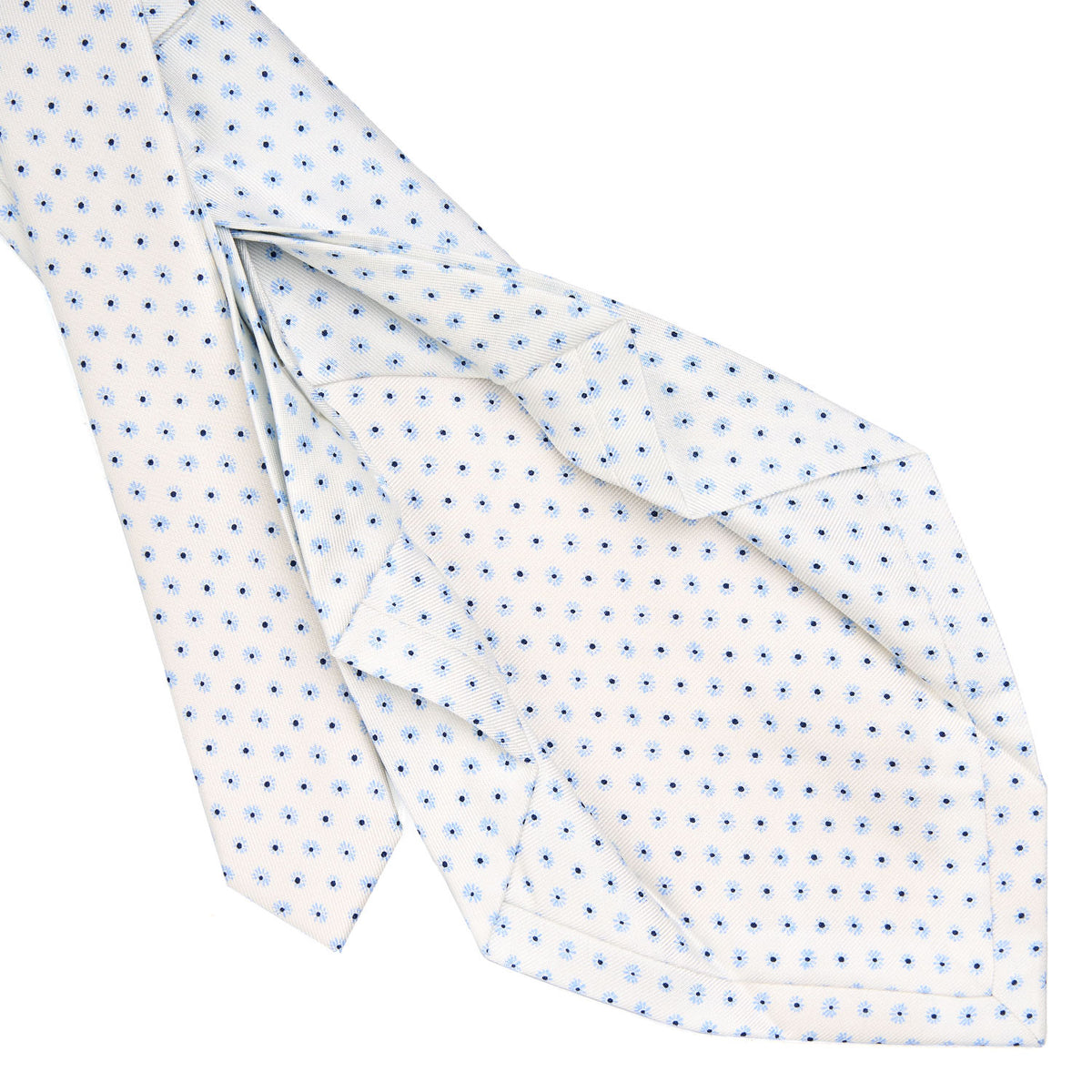 White 7 Fold Sartorial Silk Tie - Small Flower Pattern – E.Marinella