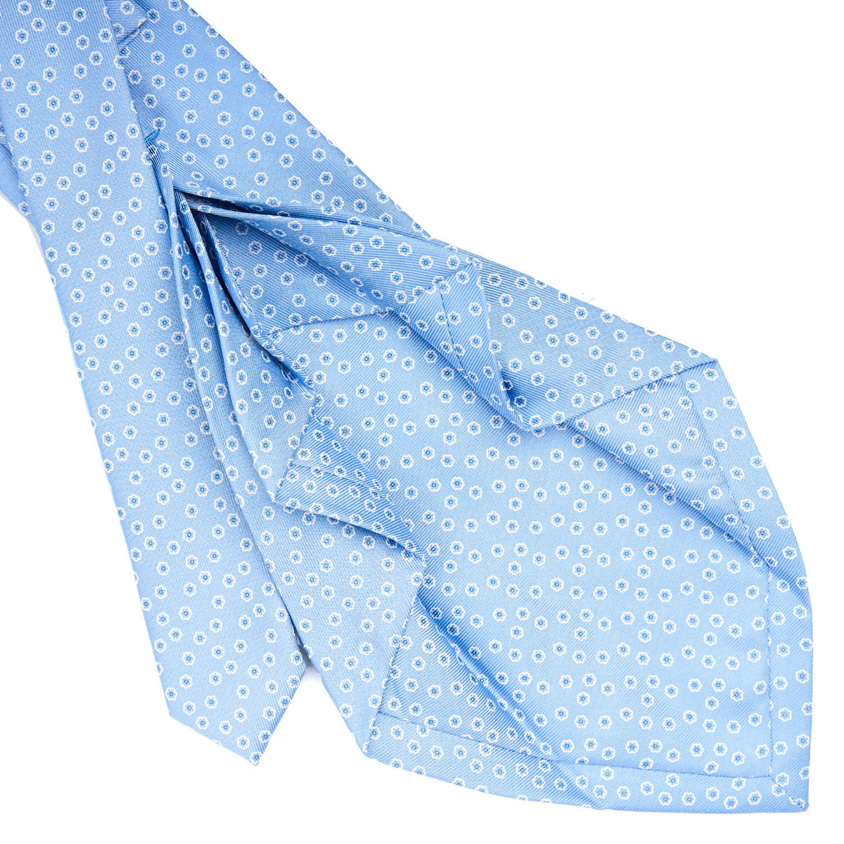 Light Blue 7 Fold Sartorial Silk Tie - Small Flower Pattern – E.Marinella