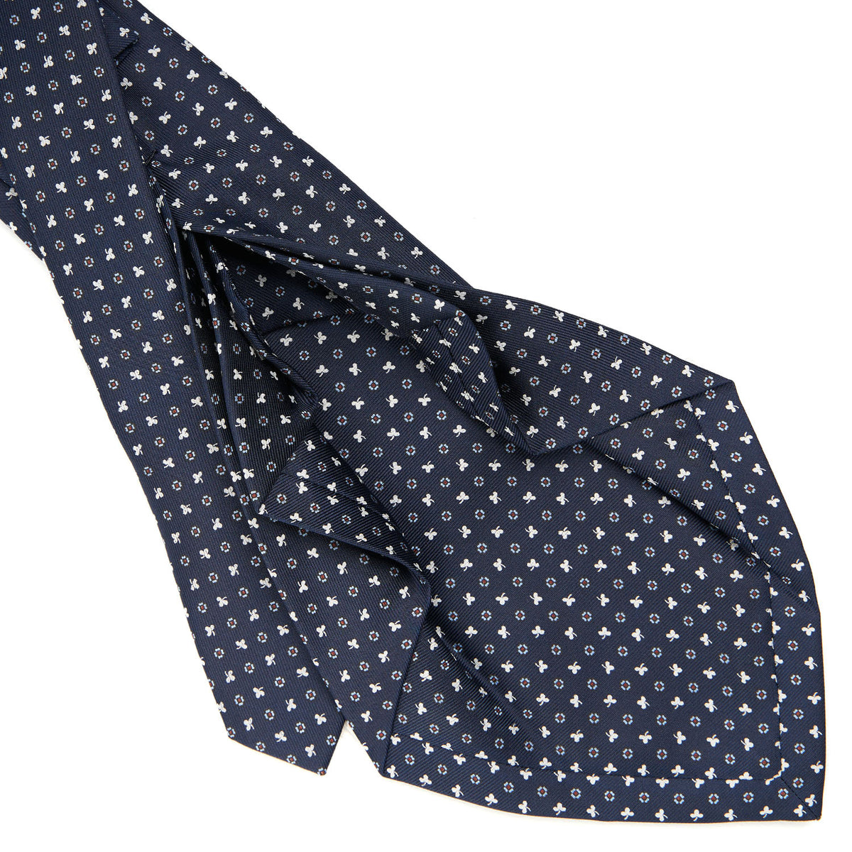 Dark Blue 7 Fold Sartorial Silk Tie - Small Flower Pattern – E.Marinella