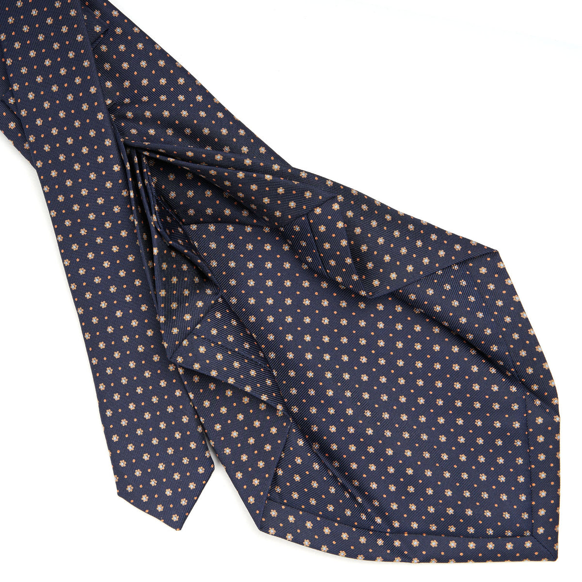 Dark Blue 7 Fold Sartorial Silk Tie - Small Flower Pattern – E.Marinella