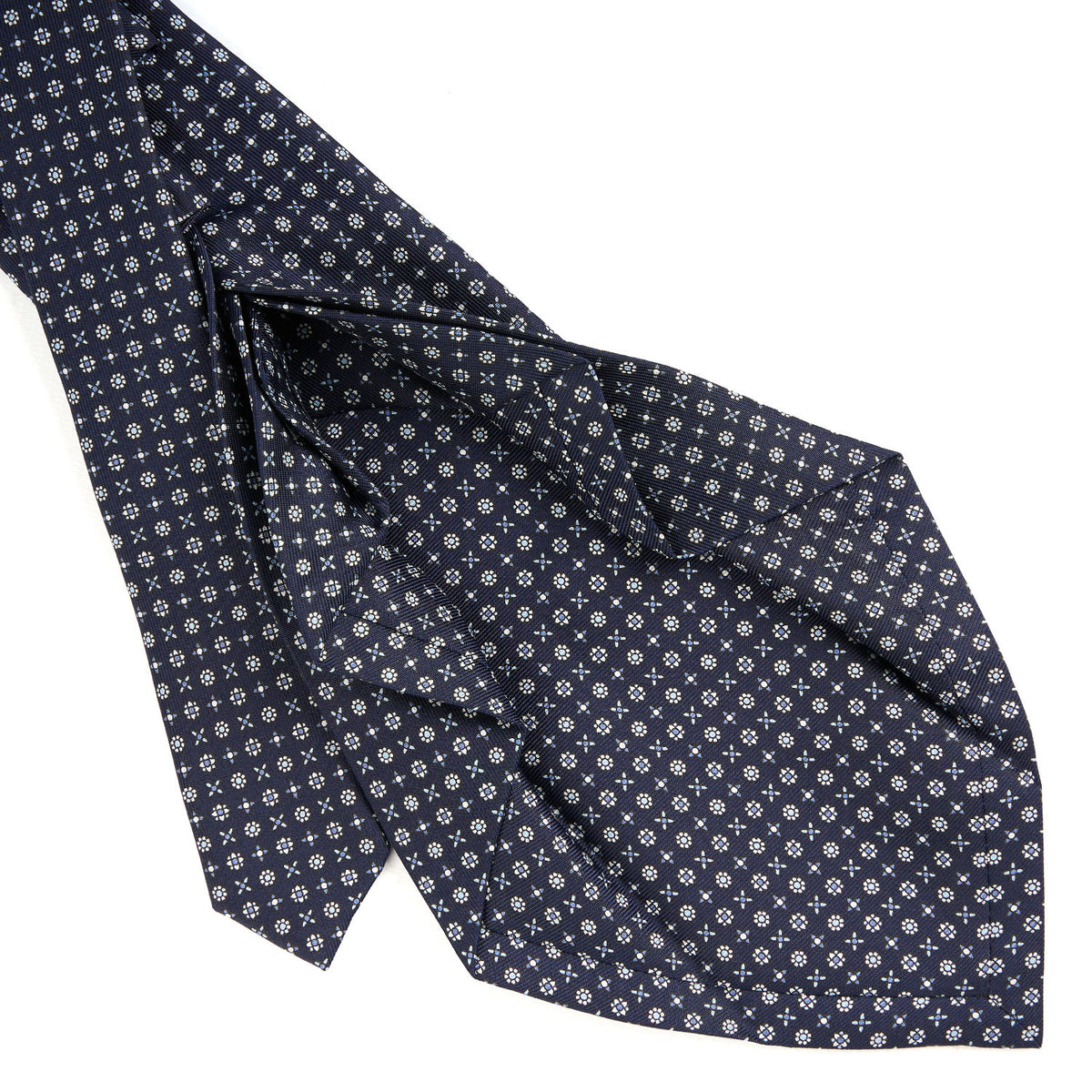 Dark Blue 7 Fold Sartorial Silk Tie - Small Flower Pattern – E.Marinella