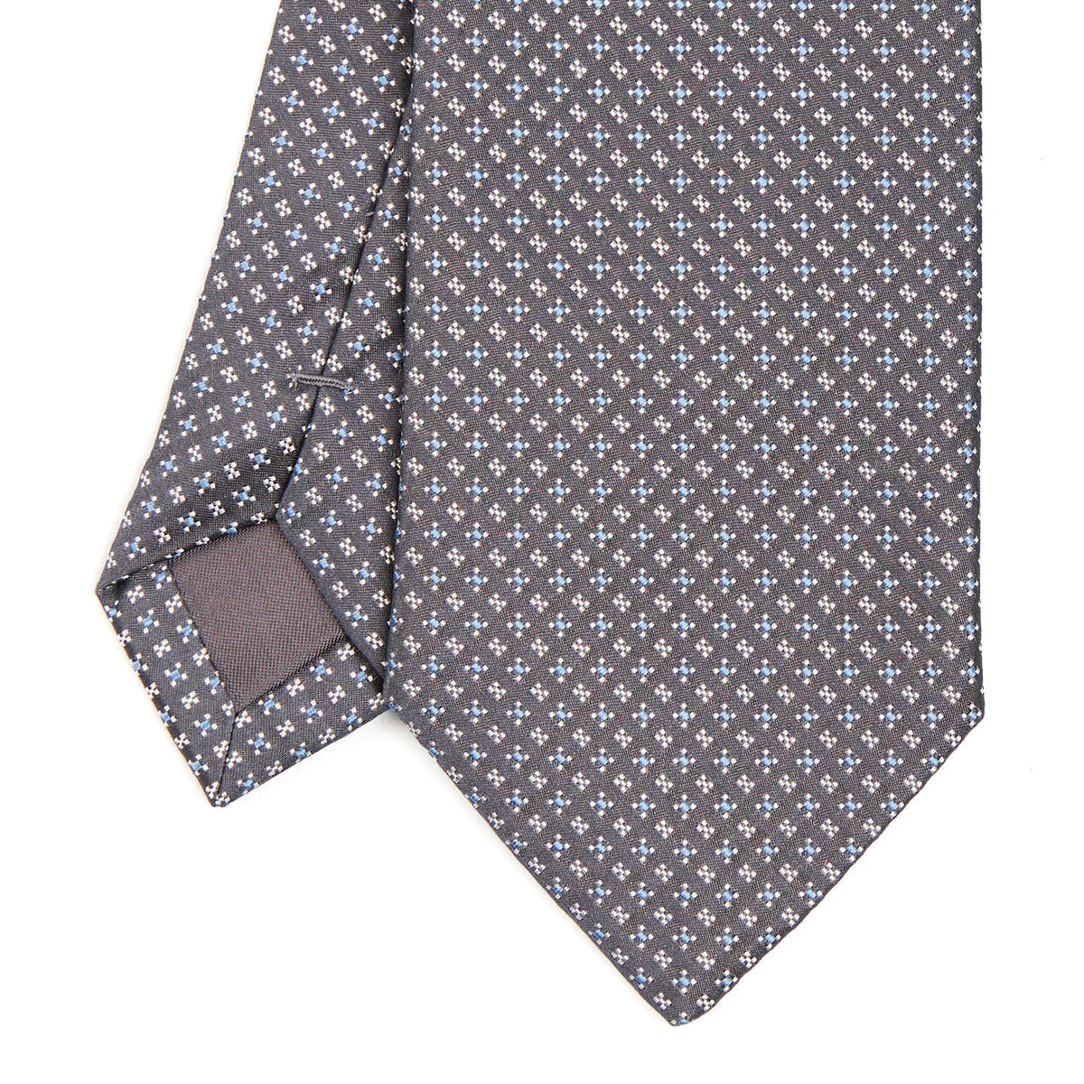 Dark Grey Ceremonial Silk Satin Tie - Small Geometric Pattern – E.Marinella