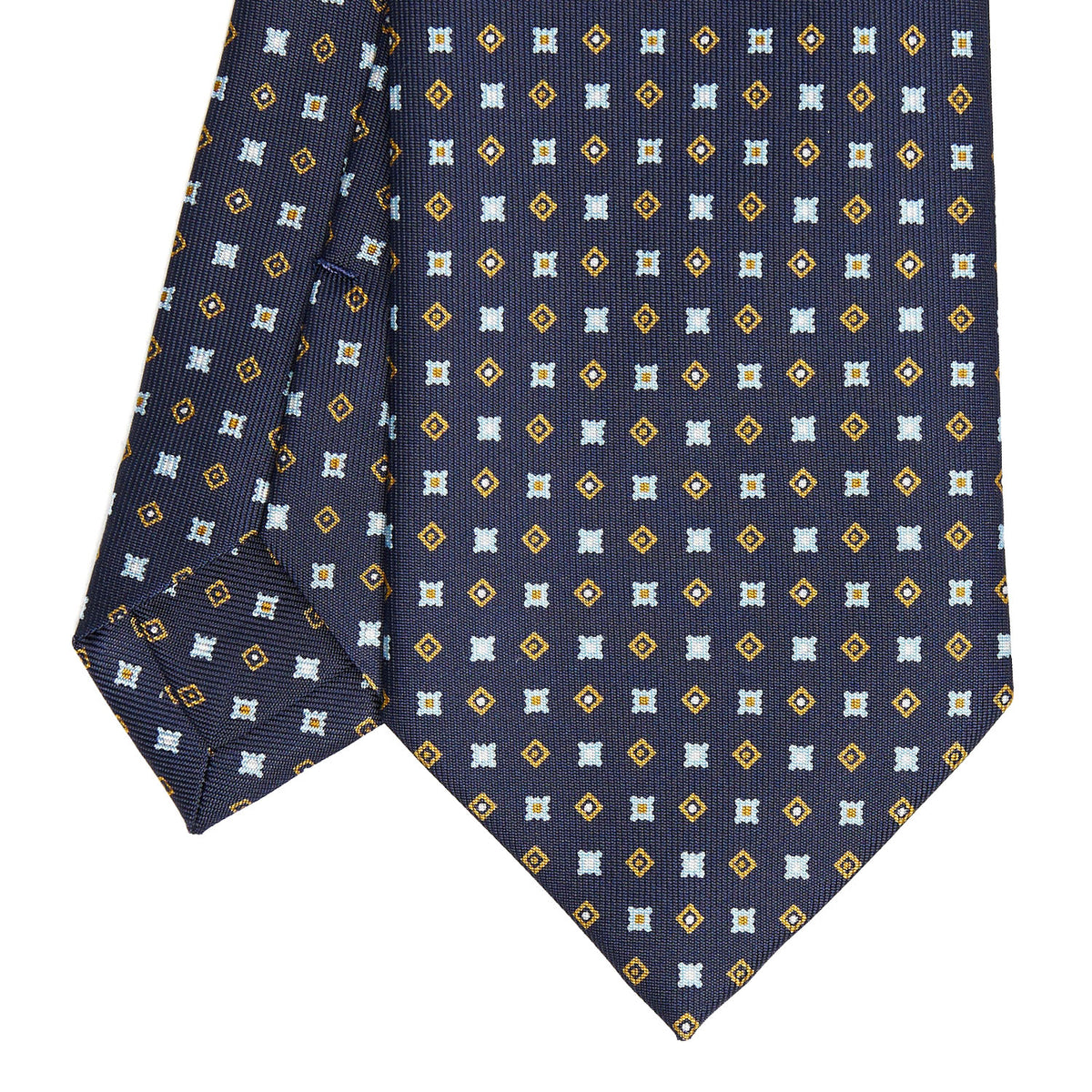 Dark Blue Sartorial Classic Silk Tie - Small Flower Pattern – E.Marinella