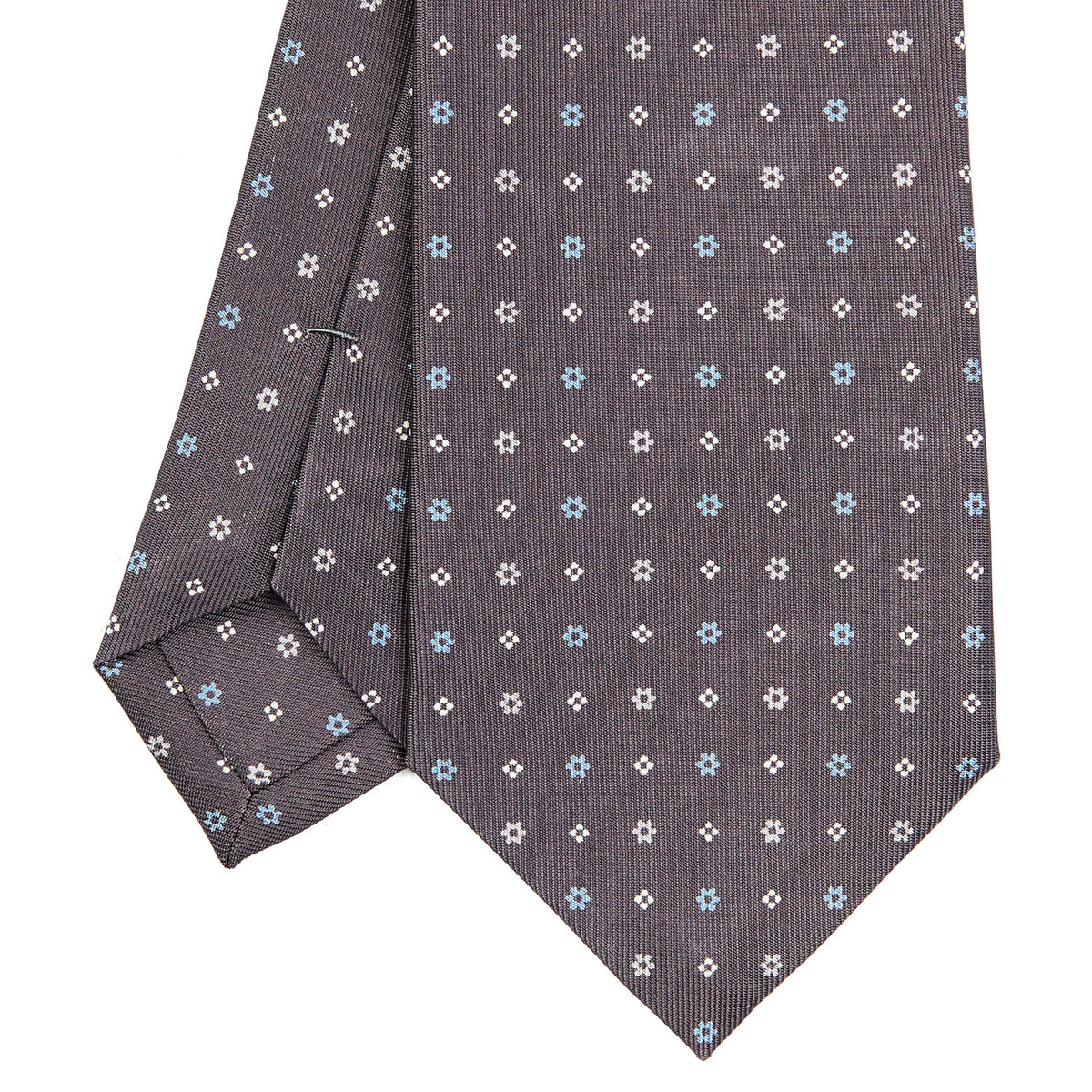 Dark Grey Classic Silk Tie - Small Flower Pattern – E.Marinella