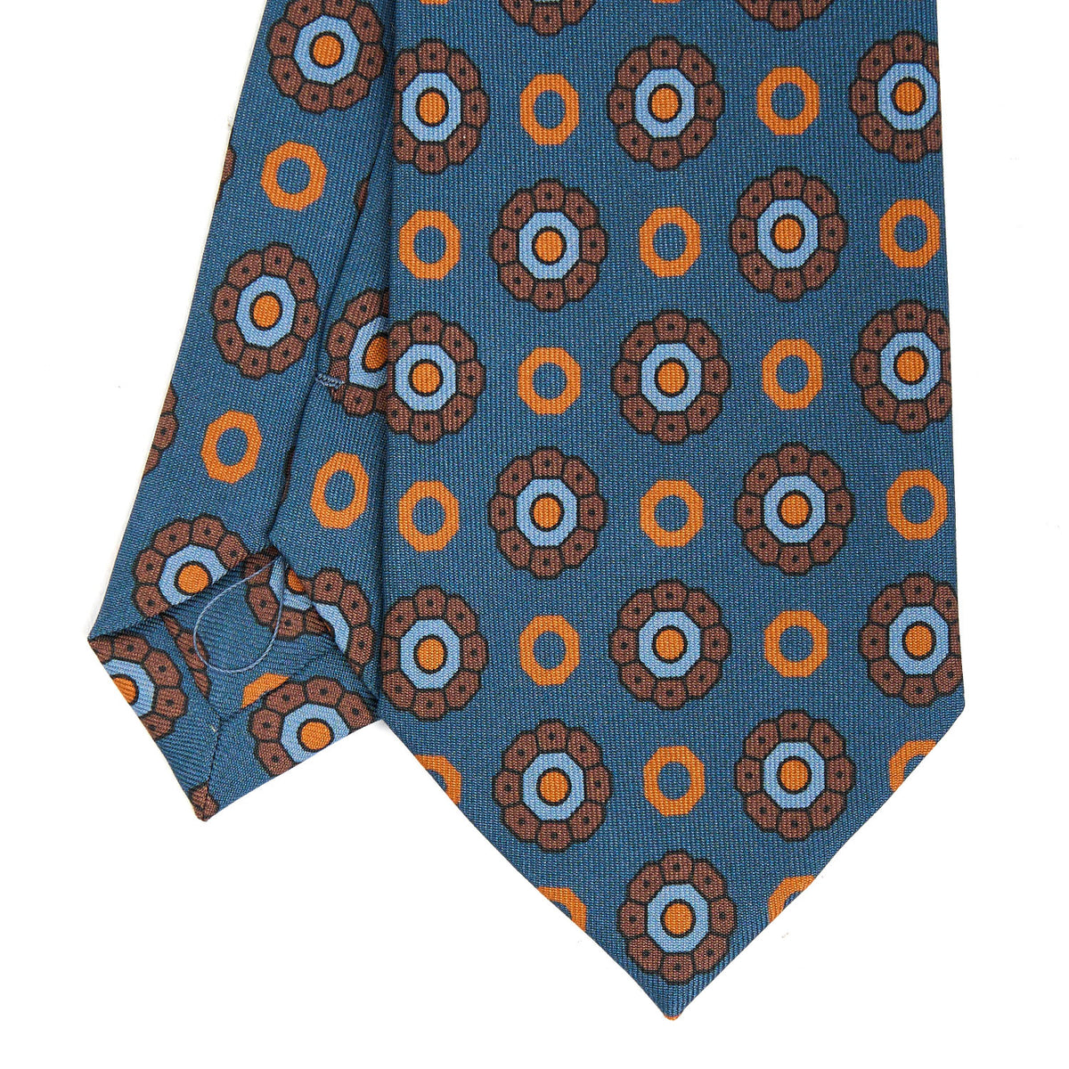 Mid Blue Heritage Collection Silk Tie - Large Flower Pattern – E.Marinella