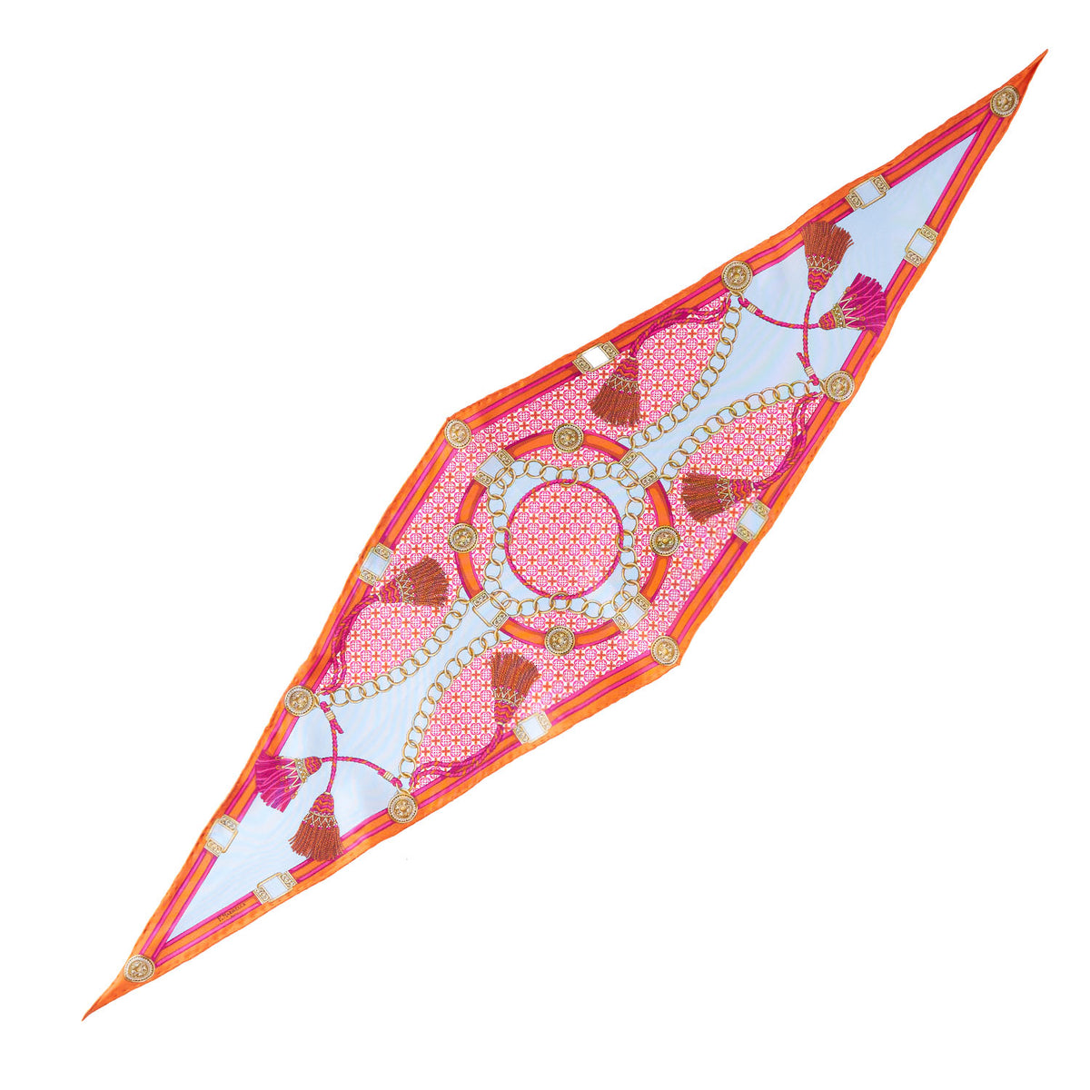 Fuchsia Silk Diamond Shape Scarf - Micropattern, Tassels And Keys – E ...
