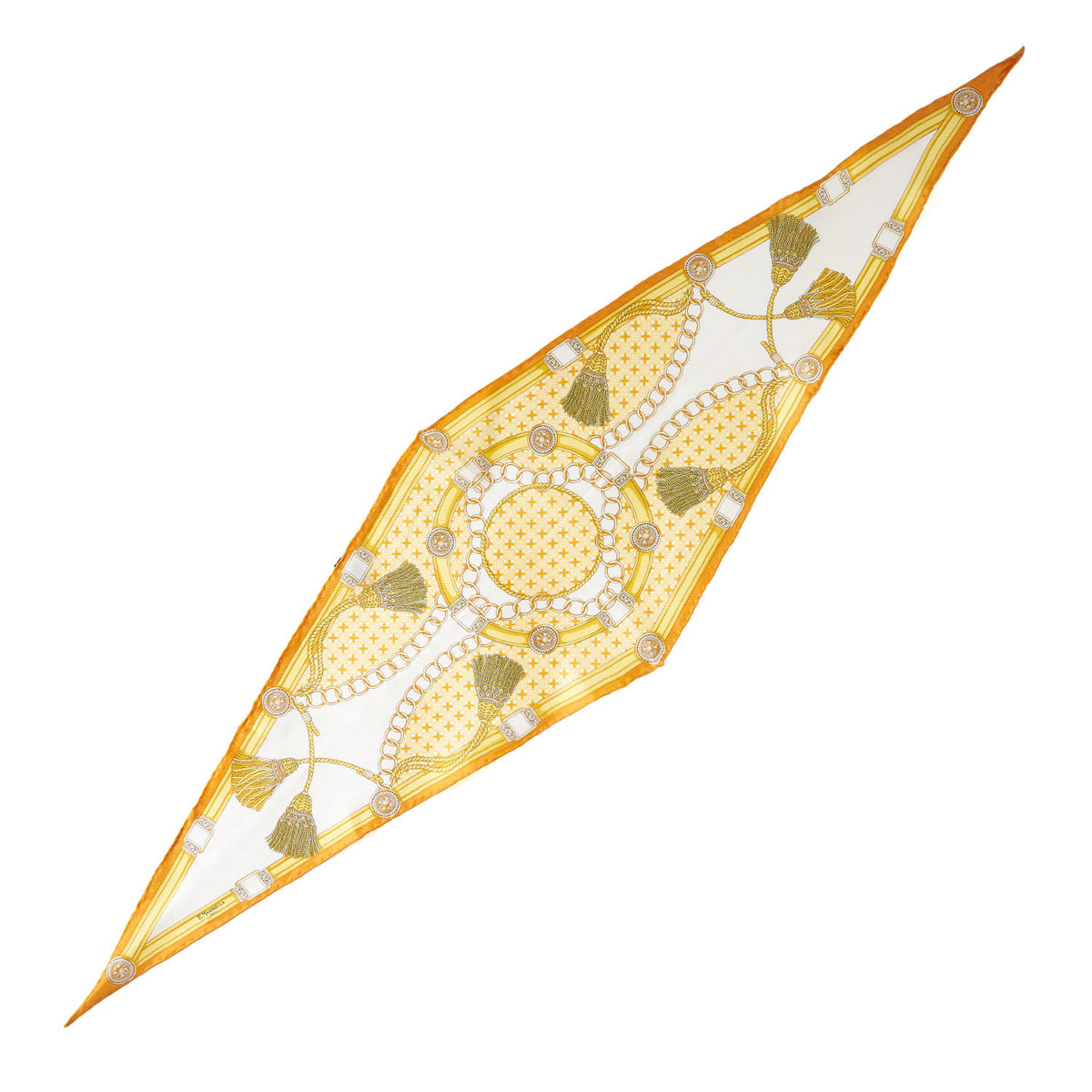 Yellow Silk Diamond Shape Scarf - Micropattern, Tassels And Keys – E ...