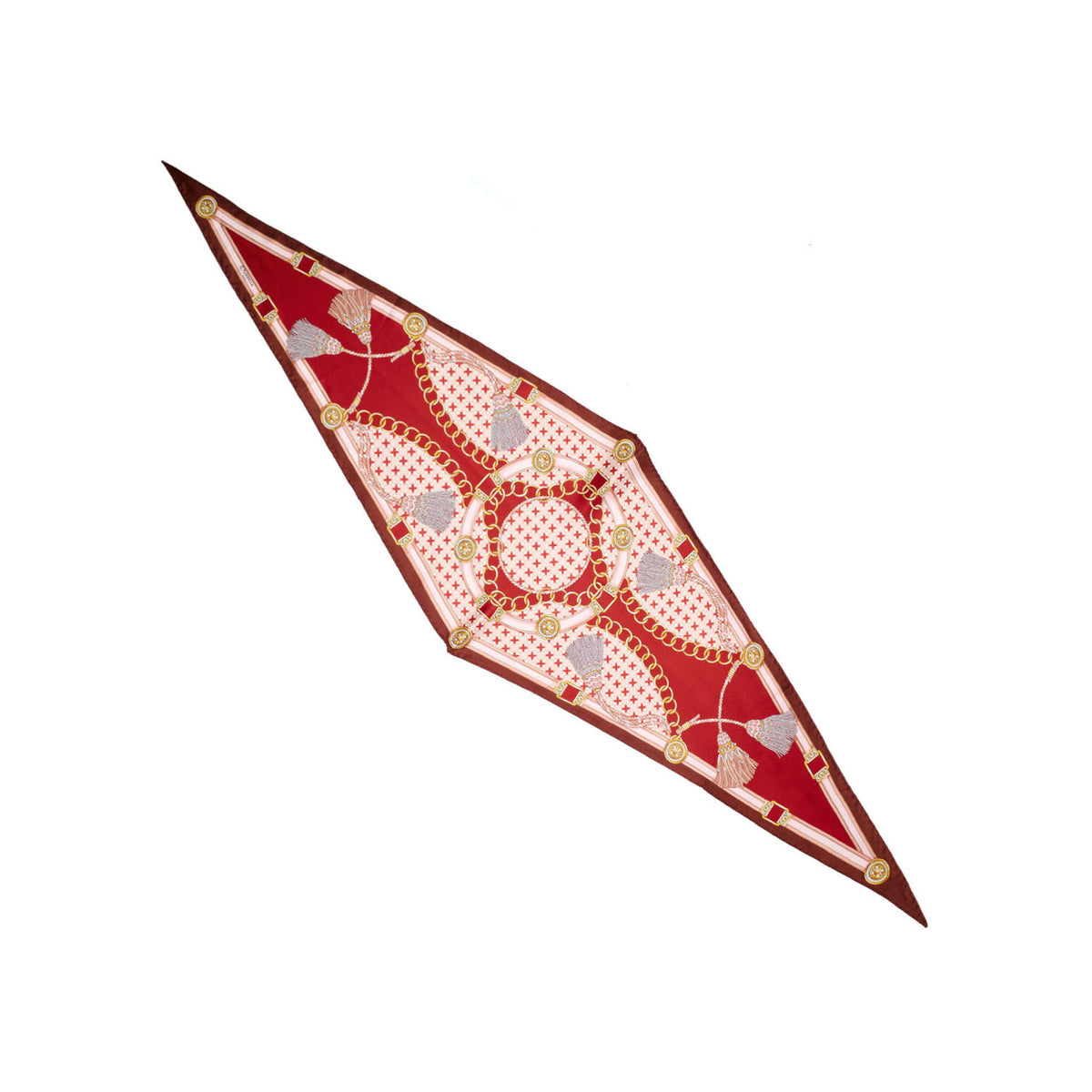 Red Silk Diamond Shape Scarf - Micropatterns, Tassels And Keys – E ...