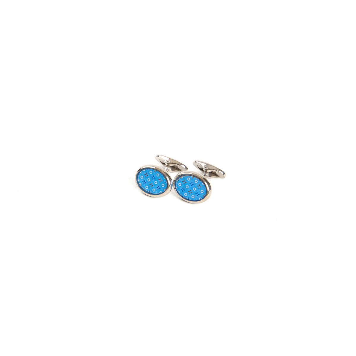 Light Blue Silver Cufflinks With Small Flowers Pattern – E.Marinella
