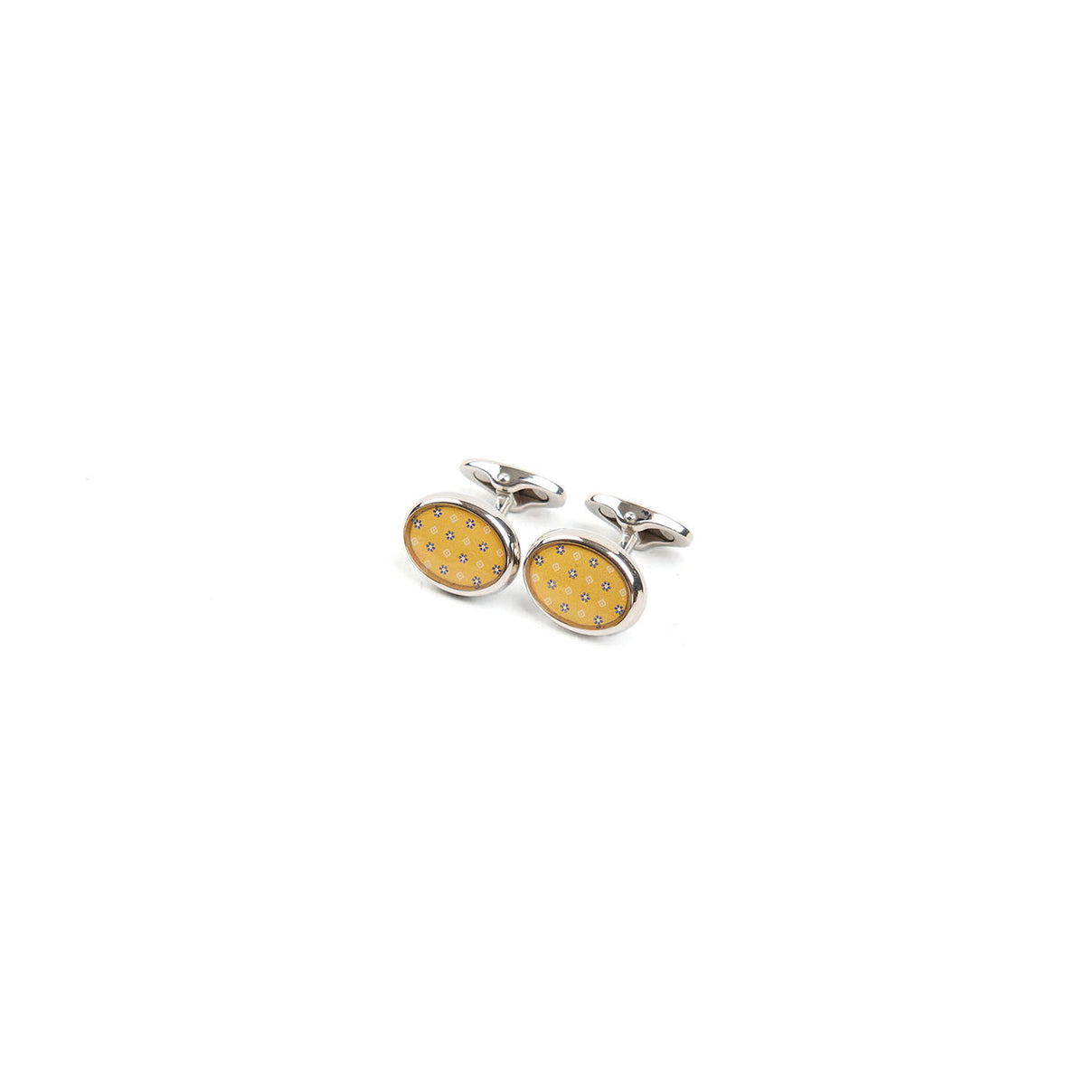 Yellow Silver Cufflinks With Small Flowers Pattern – E.Marinella