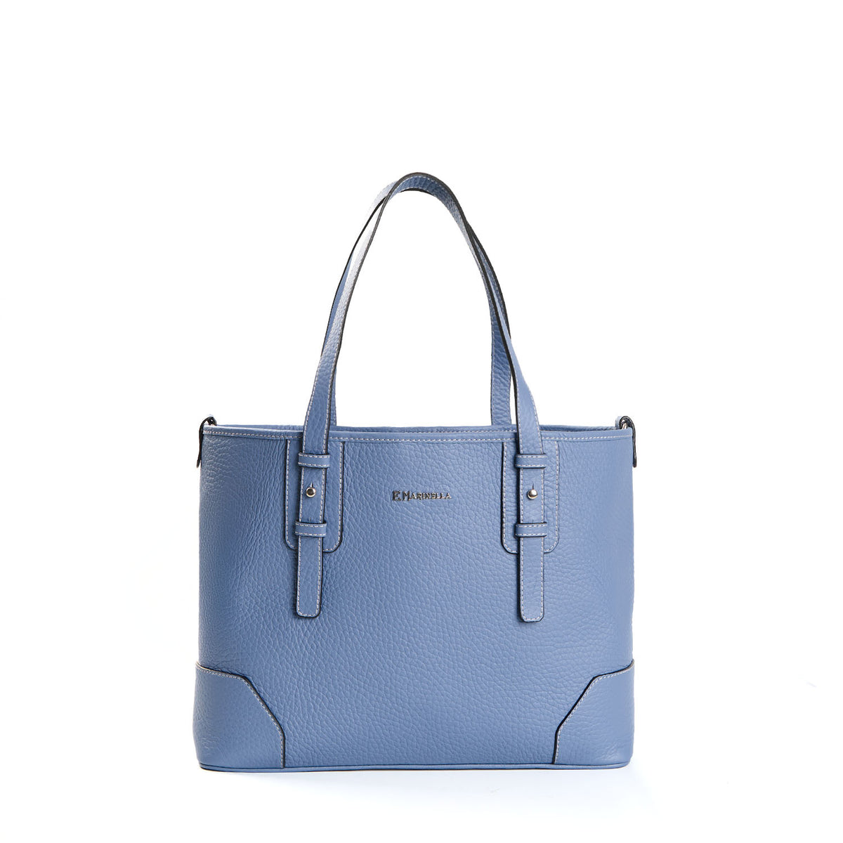 Powder Blue Midi Tote Bag In Textured Leather – E.Marinella
