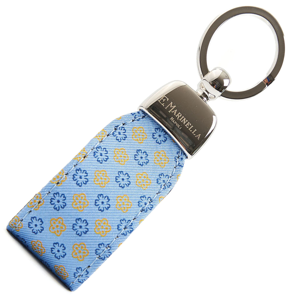 LIGHT BLUE KEYFOB IN SILK AND LEATHER – E.Marinella
