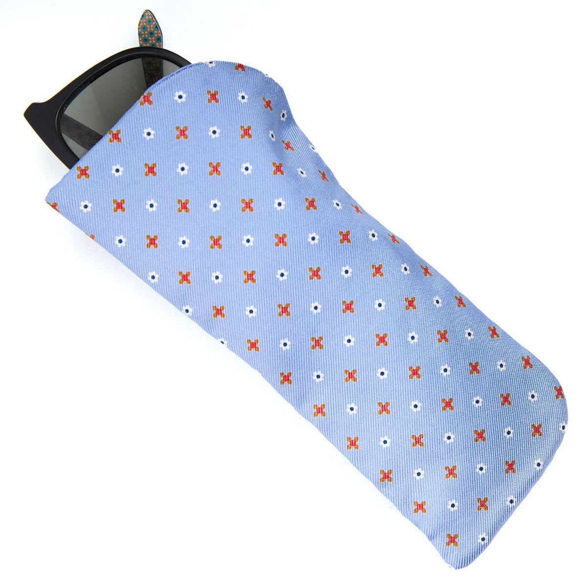 Light Blue Glasses Case In Hand-printed Silk – E.Marinella