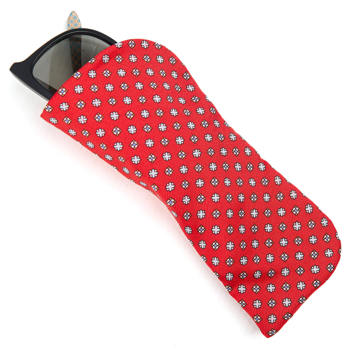 Red Glasses Case In Hand-printed Silk – E.Marinella