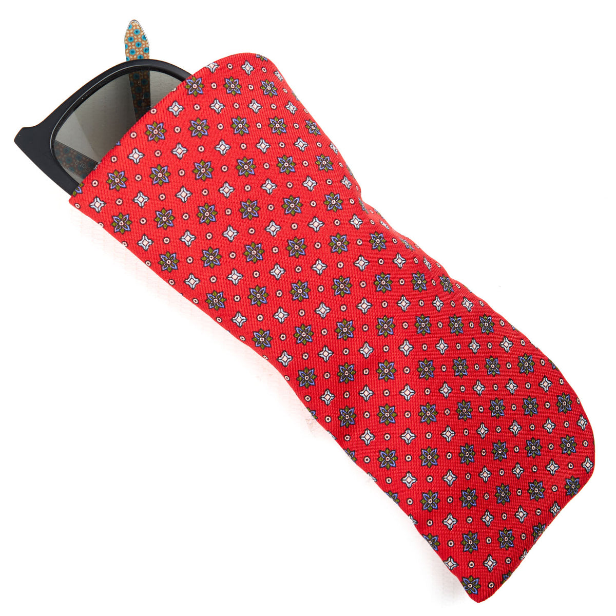 Red Glasses Case In Hand-printed Silk – E.Marinella