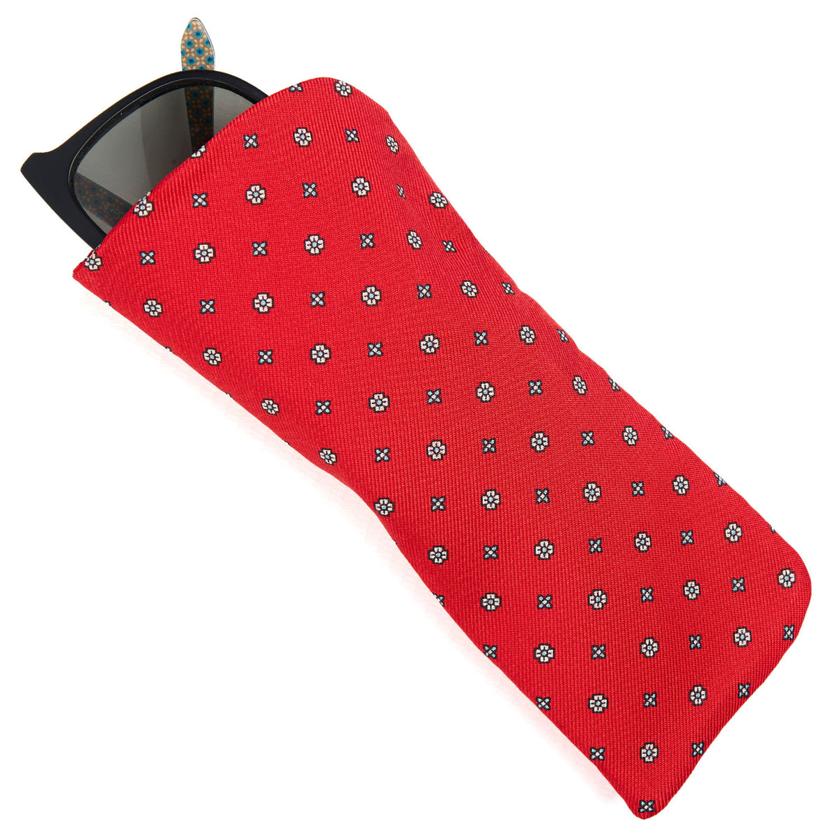 Red Glasses Case In Hand-printed Silk – E.Marinella