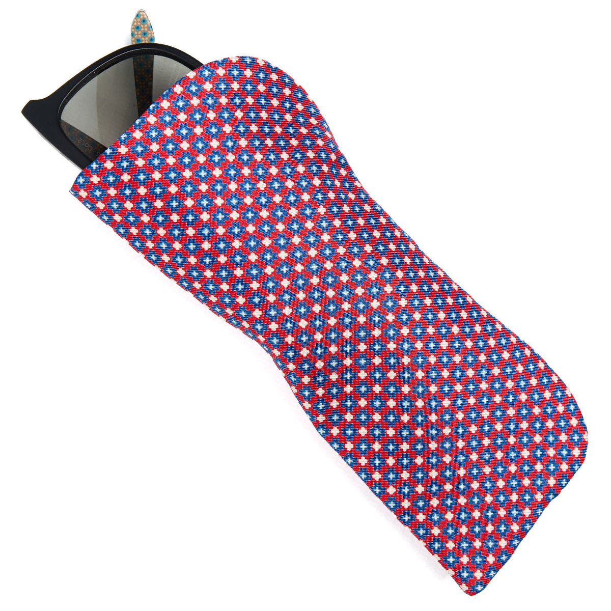 Red Glasses Case In Hand-printed Silk – E.Marinella