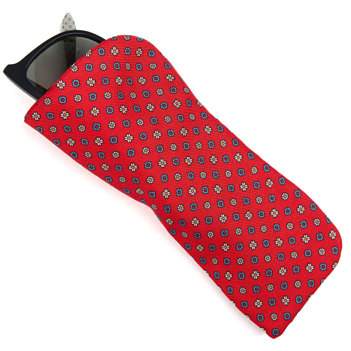 Red Glasses Case In Hand-printed Silk – E.Marinella