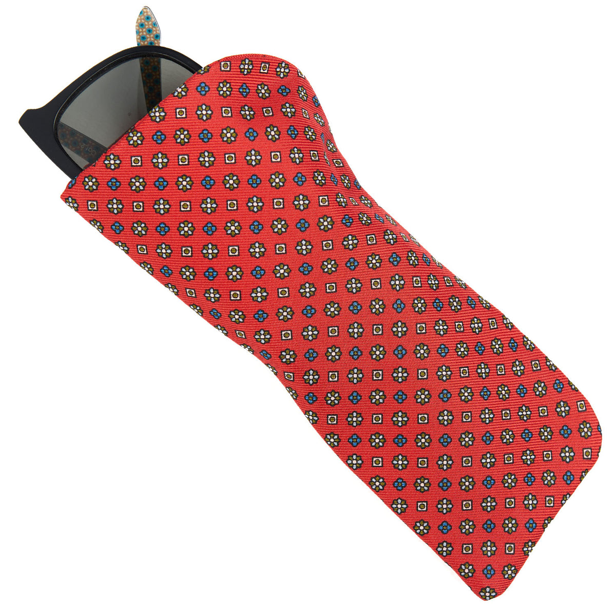 Red Glasses Case In Hand-printed Silk – E.Marinella