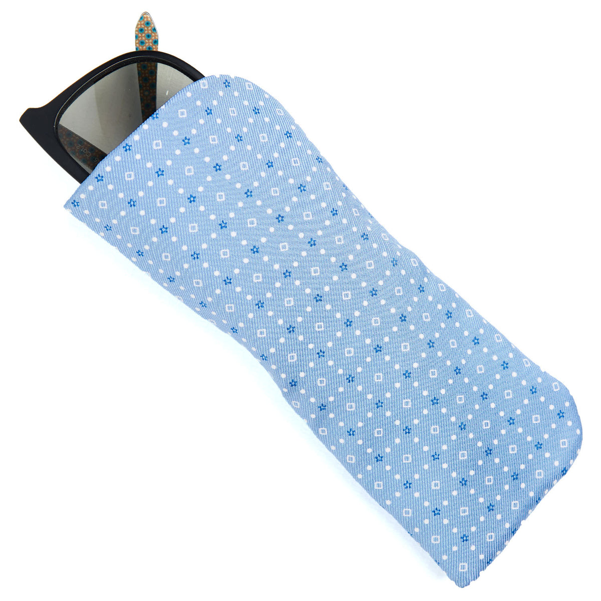 Light Blue Glasses Case In Hand-printed Silk – E.Marinella