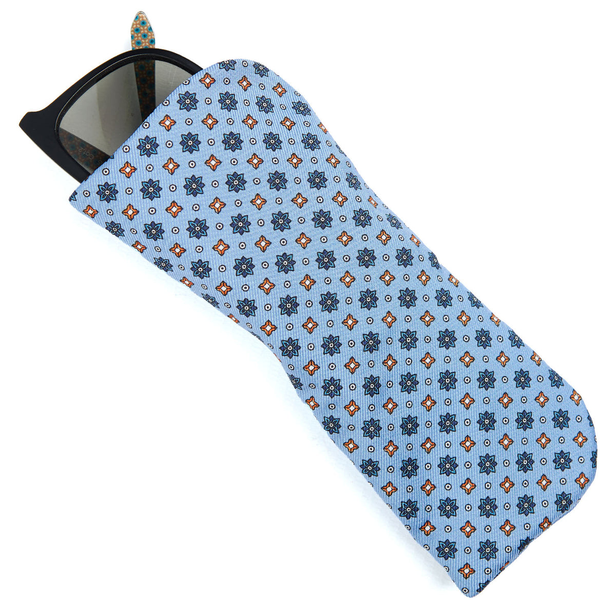Light Blue Glasses Case In Hand-printed Silk – E.Marinella