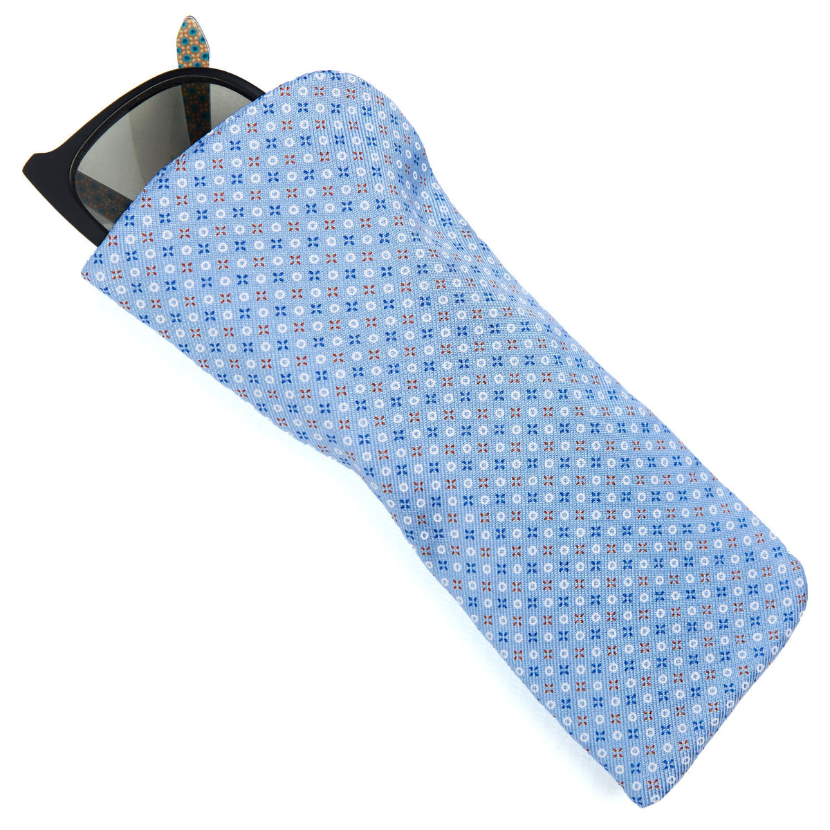 Light Blue Glasses Case In Hand-printed Silk – E.Marinella