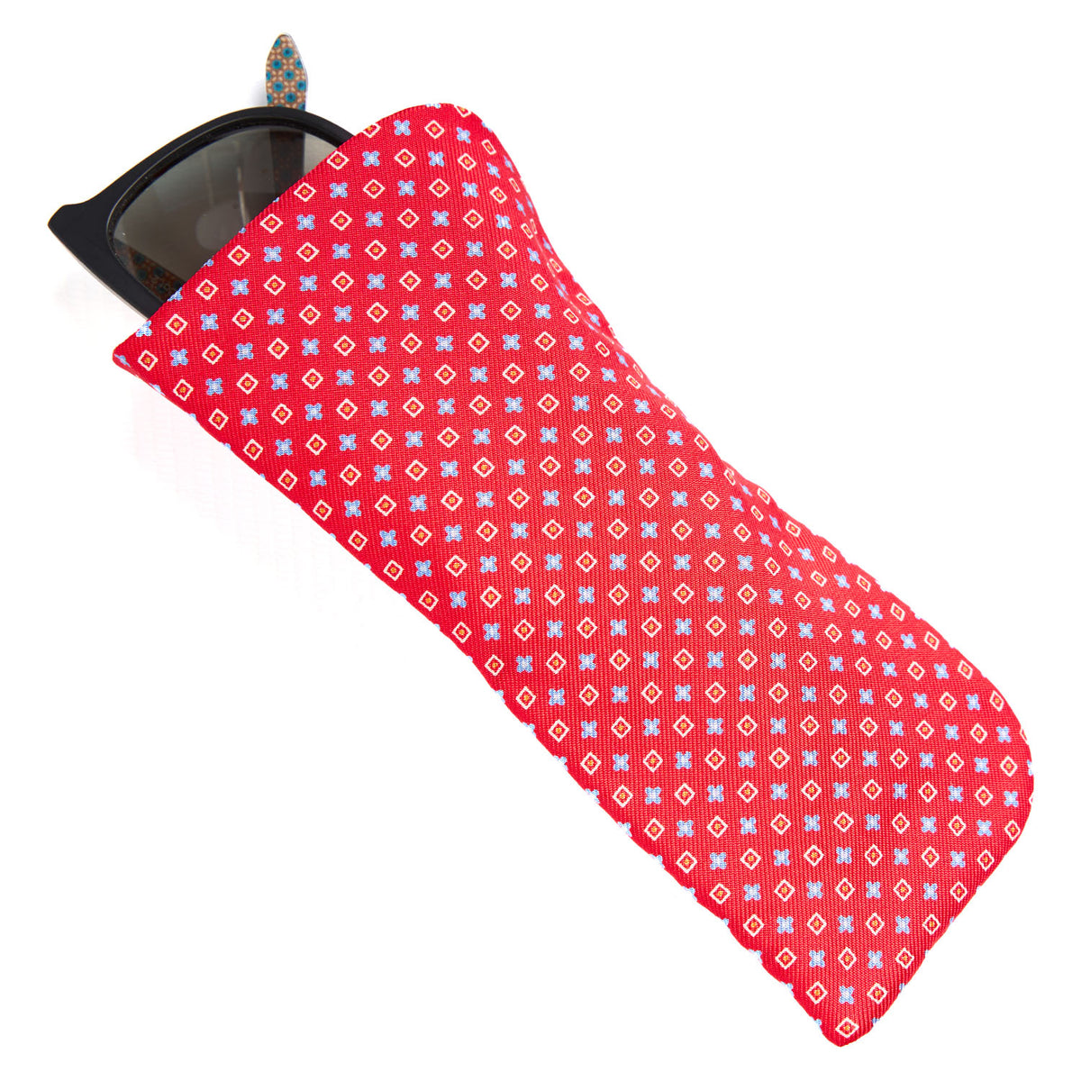 Red Glasses Case In Hand-printed Silk – E.Marinella