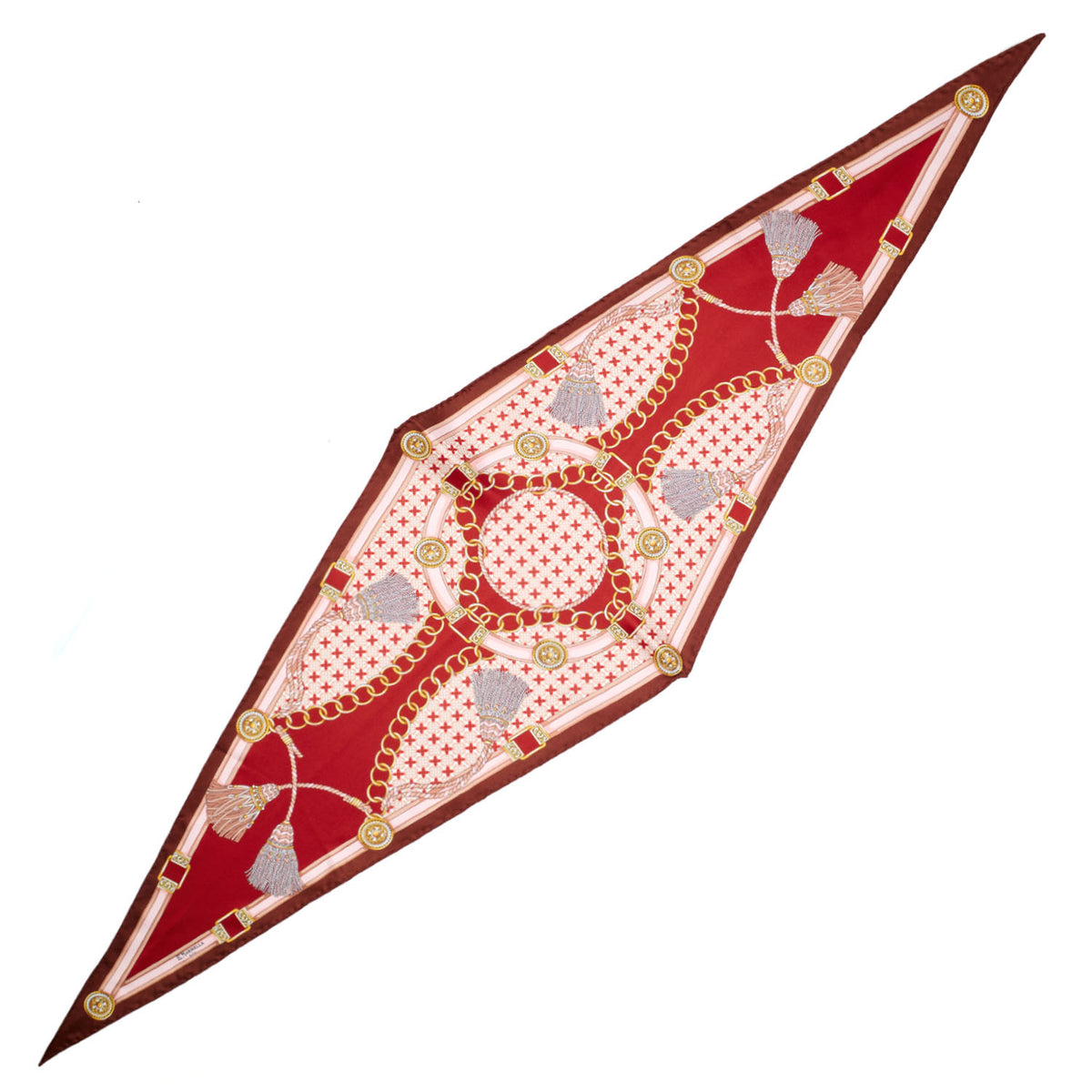 Red Silk Diamond Shape Scarf - Micropatterns, Tassels And Keys – E ...