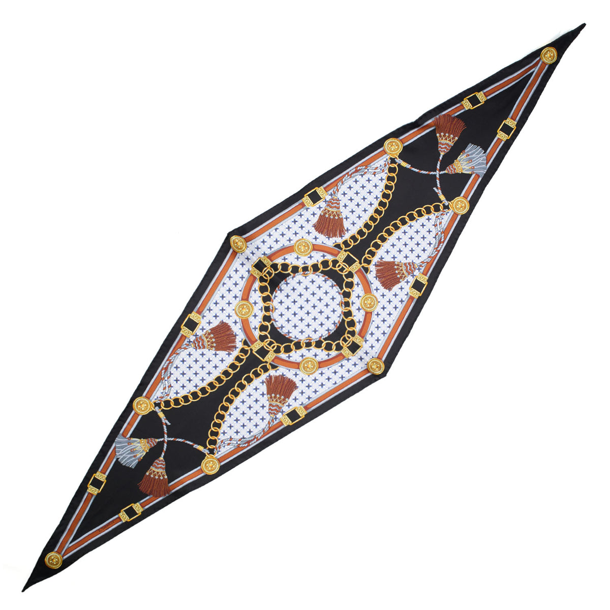 Black Silk Diamond Shape Scarf - Micropatterns, Tassels And Keys – E ...