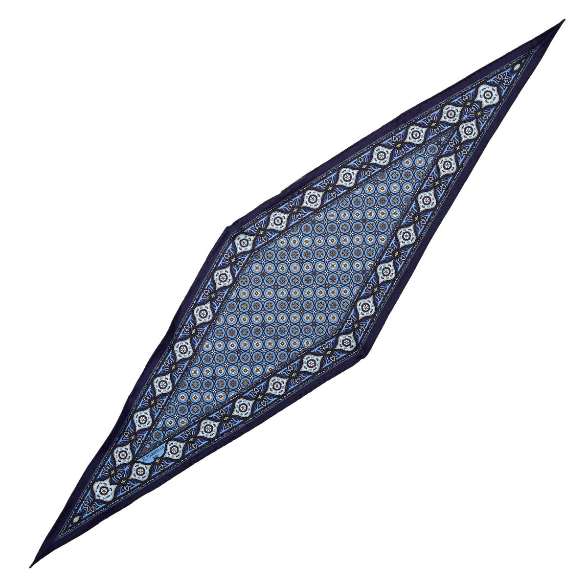 Dark Blue Silk Diamond Shape Scarf - Small Flower Pattern – E.Marinella
