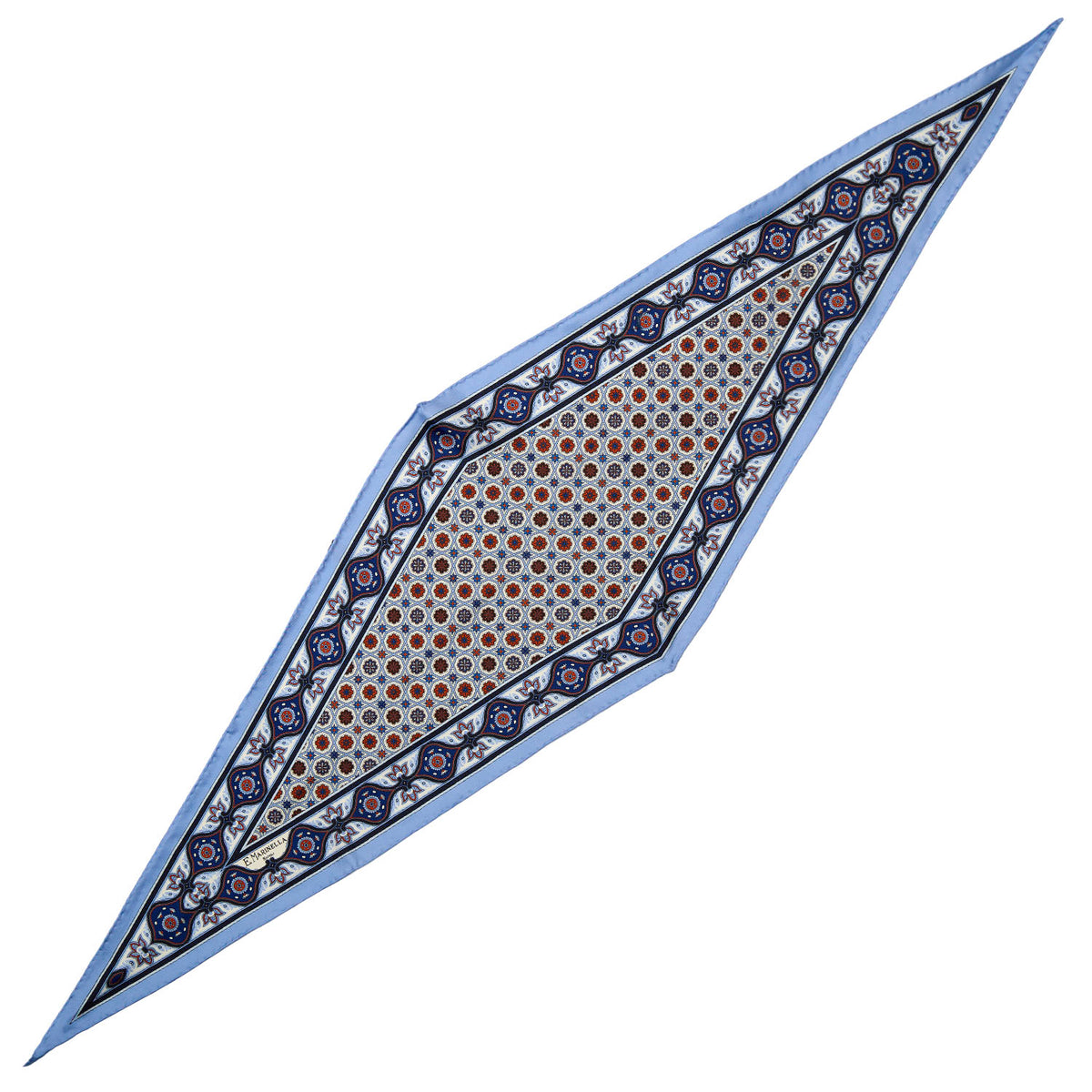 Light Blue Silk Diamond Shape Scarf - Small Flower Pattern – E.Marinella