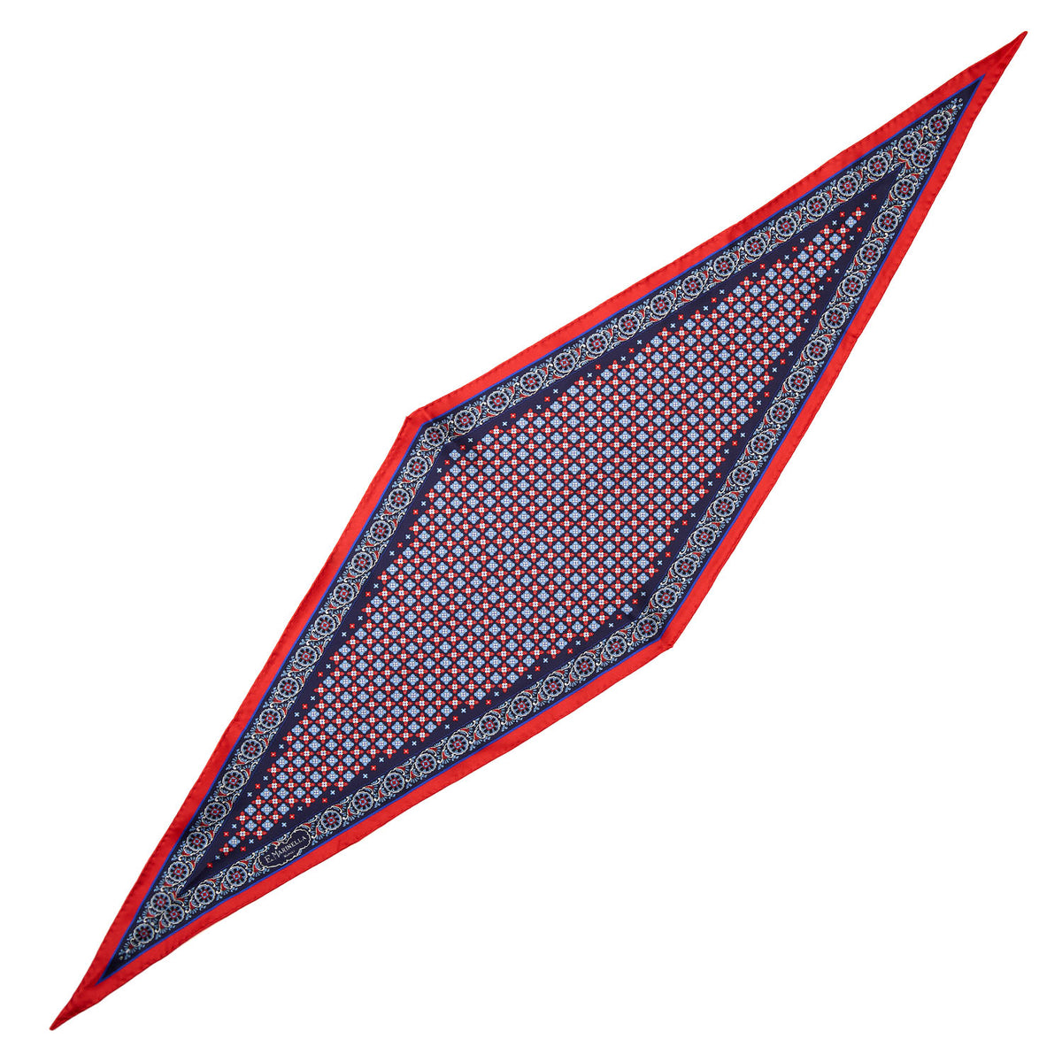 Dark Blue Silk Diamond Shape Scarf - Small Flower Pattern – E.Marinella
