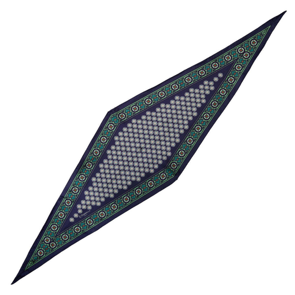Dark Blue Silk Diamond Shape Scarf - Small Flower Pattern – E.Marinella