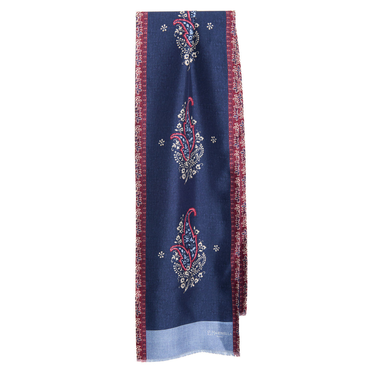 Dark Blue Double Silk Scarf - Paisley Pattern – E.Marinella